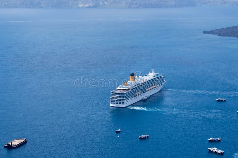 Santorini/Greece: 09/07/2019: Big Cruise Ship in the Middle of the Sea ...