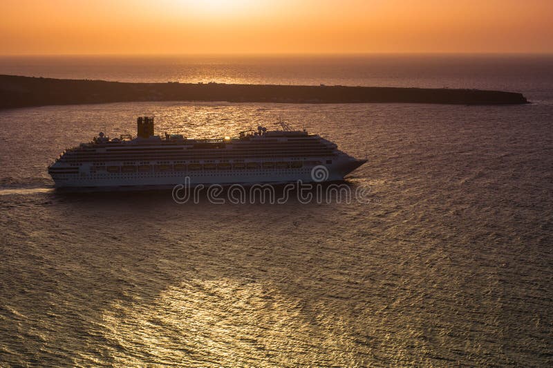 SANTORINI, GREECE - OCTOBER 20 2012: Cruise Ship Off the Coast ...
