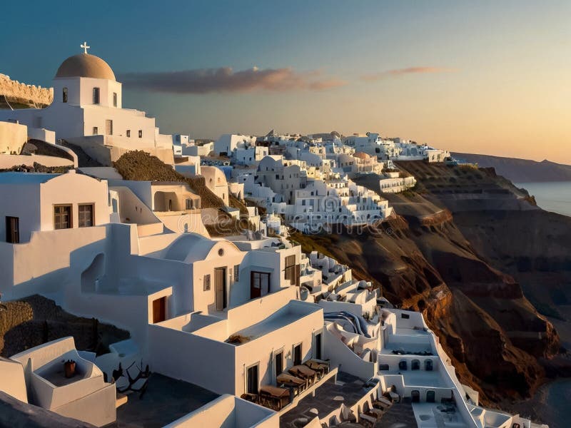 Santorini, Greece - Whitewashed Houses Stock Illustration ...