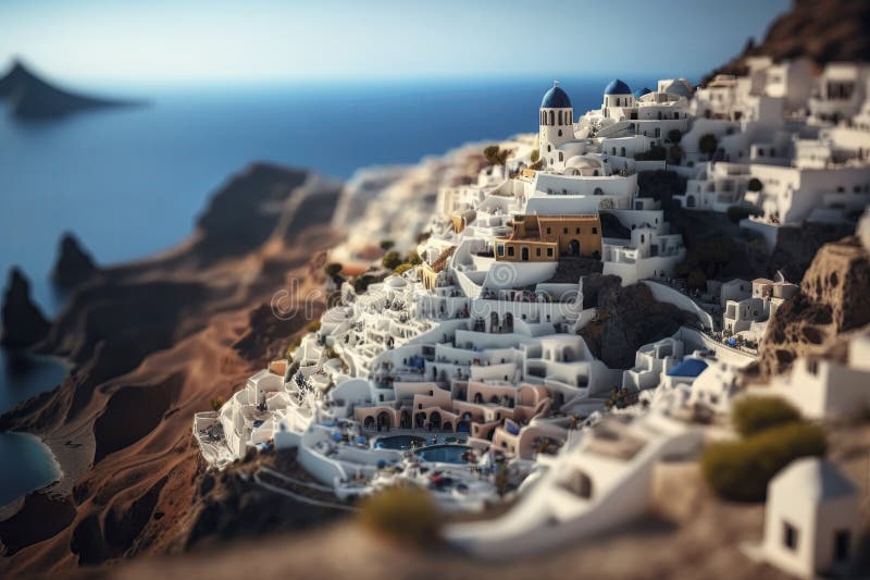 Santorini Island Greece Tilt-Shift High Detailed Stock Illustration ...