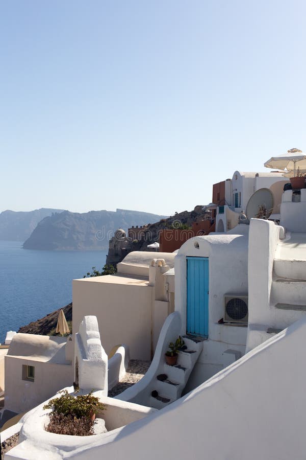 Santorini Island - View of the White City and the Blue Sea Stock Image ...