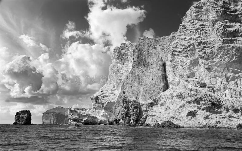 Santorini - the White Rock Cliffs from South Part of the Island. Stock ...