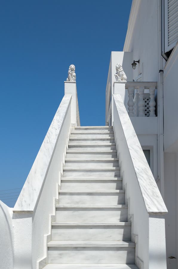 Santorini White Steps in Thira Stock Photo - Image of spring, people ...