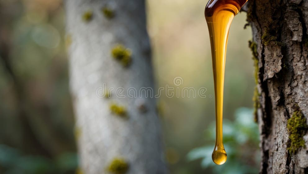 Sap Dripping from Tree Golden Sap Oozing from a Tree Trunk. Stock Image ...