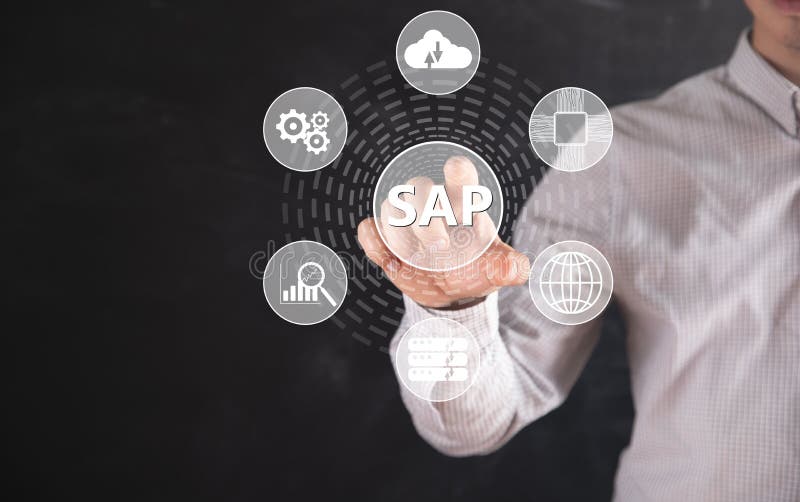 SAP and Icons on the Screen Stock Image - Image of management ...