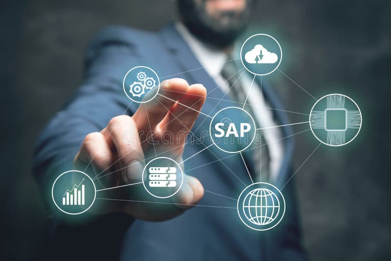 SAP and Icons on a Virtual Screen Stock Photo - Image of automation ...