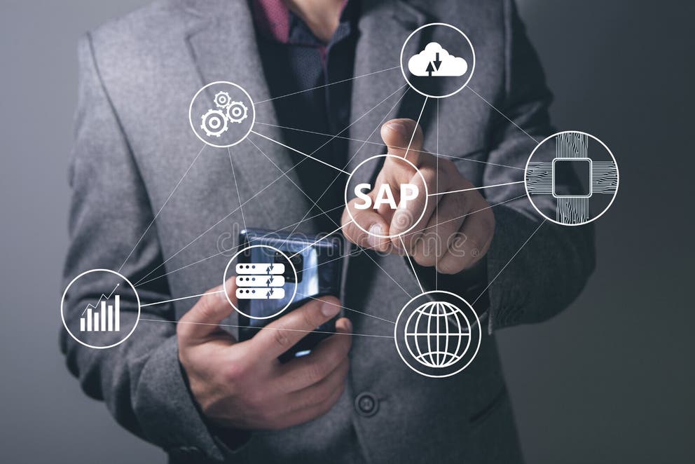 SAP and Icons on a Virtual Screen Stock Photo - Image of development ...