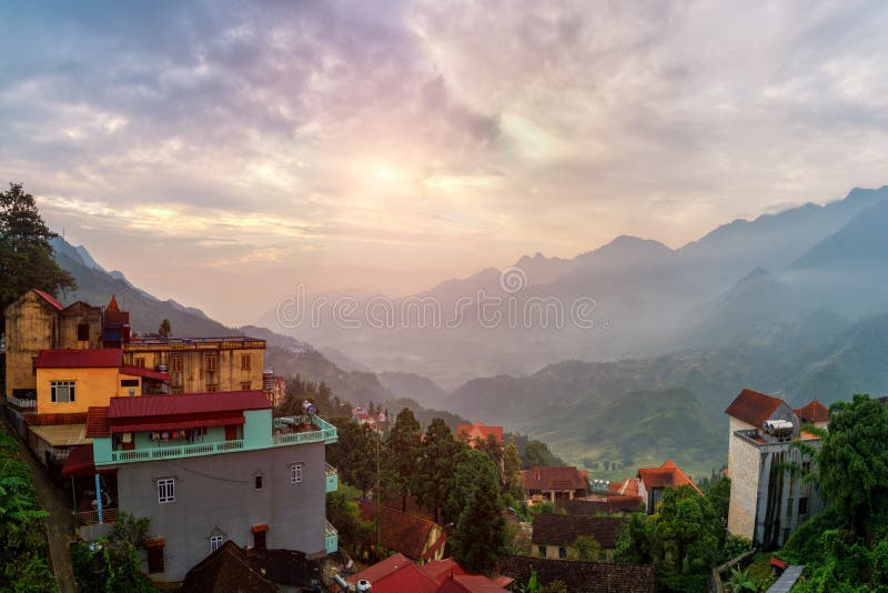 Sapa City View from Mountain Top Stock Photo - Image of building ...