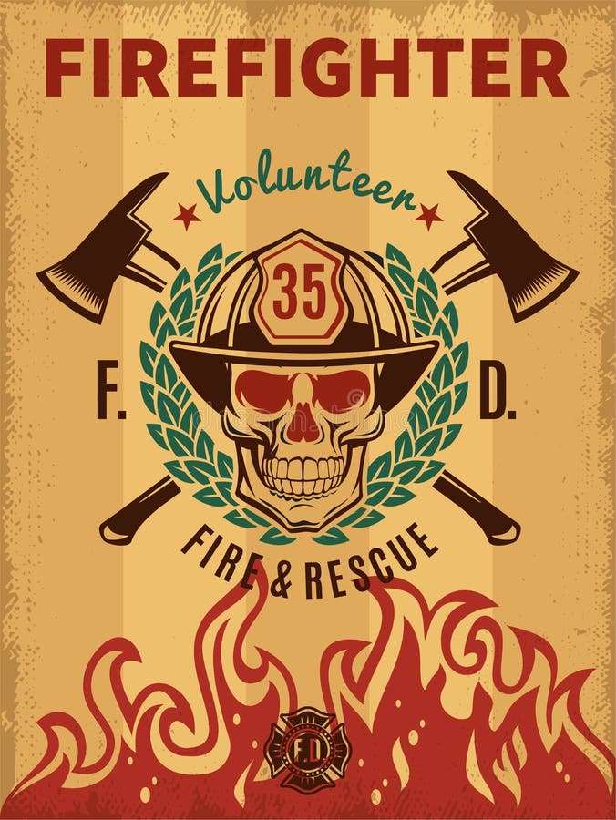 Sapeur-pompier Poster De Vintage Illustration de Vecteur - Illustration ...