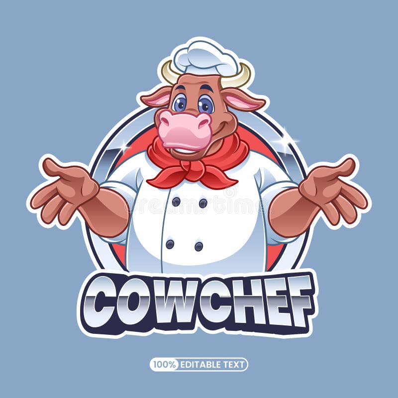 Cartoon Cow Mascot in Chef Uniform Poses Hands Forward Stock Vector ...
