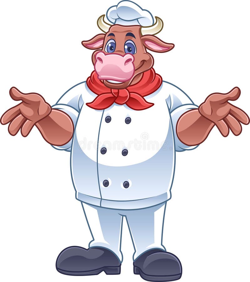 Cartoon Cow Chef Complete with Chef S Clothes Posing Raising Both Hands ...