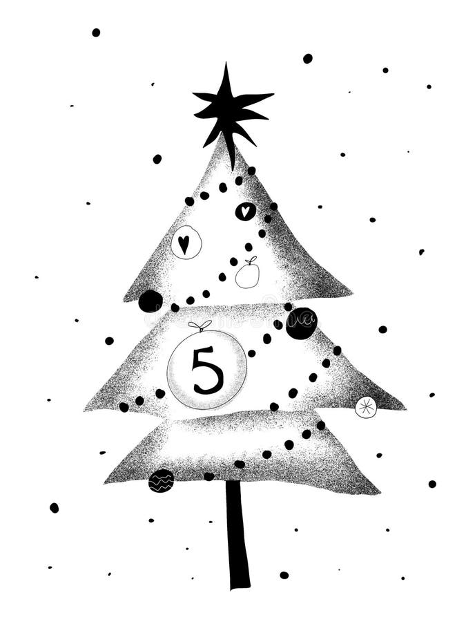 Stencil Illustration Advent Calendar: Decorated Christmas Tree with ...