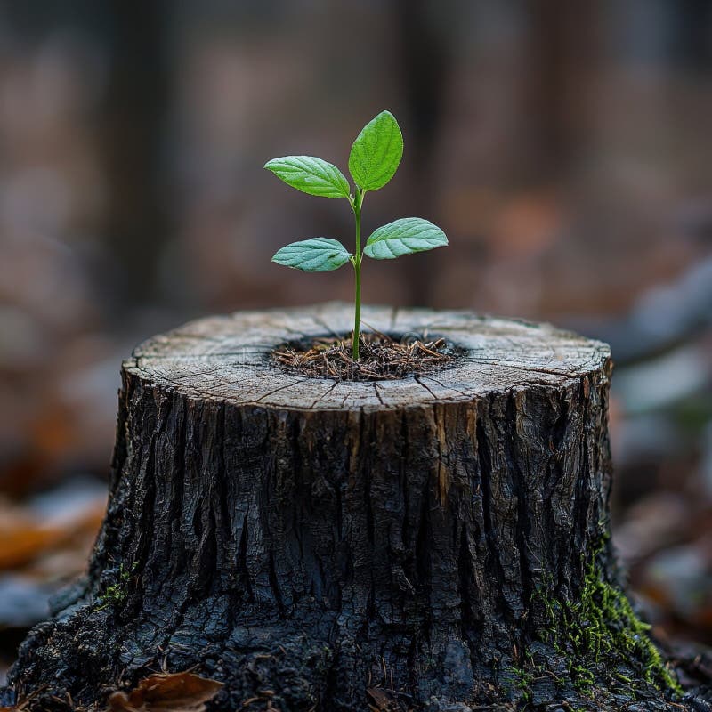 Sapling Growing on Aged Tree Stump in Shaded Forest Stock Image - Image ...
