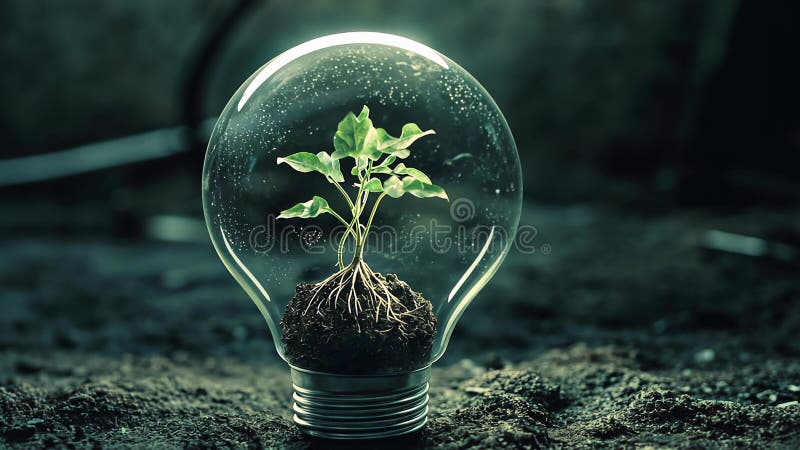 Sapling Growing Inside a Light Bulb on Soil, Symbolic Eco-friendly ...