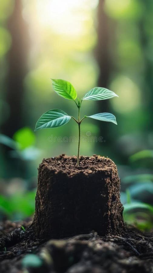Sapling Grows from Soil with Blurred Background, Growth Concept and New ...