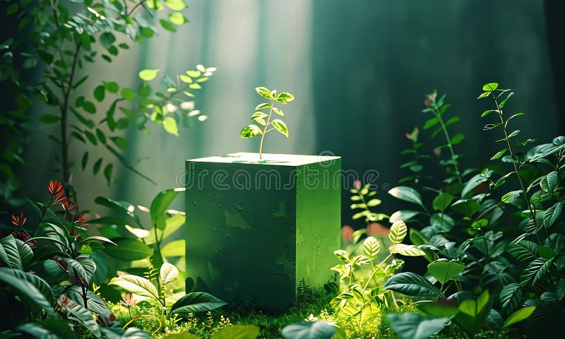 Sapling Growth, Green Cube, Forest, Sunlight, Eco-packaging Stock ...