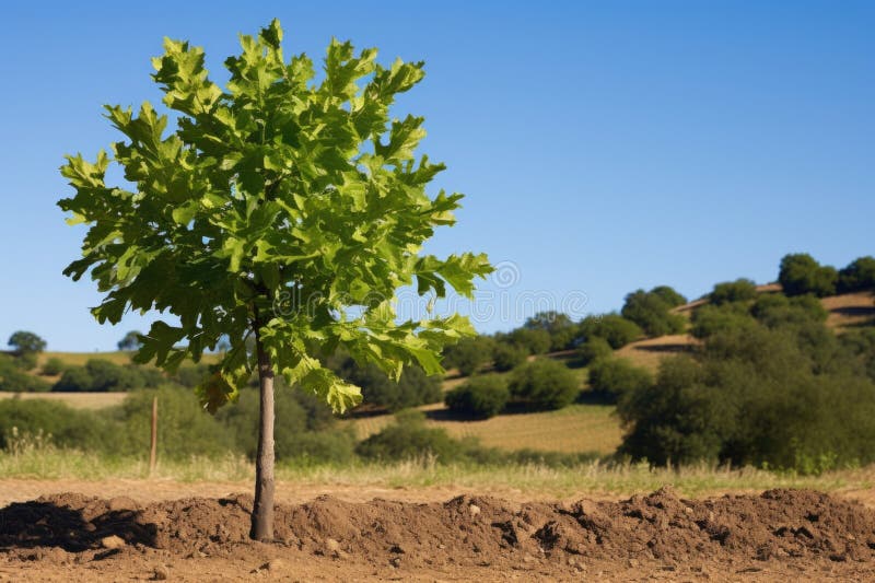 A Sapling on One Side and a Fully Grown Oak Tree on the Other Stock ...