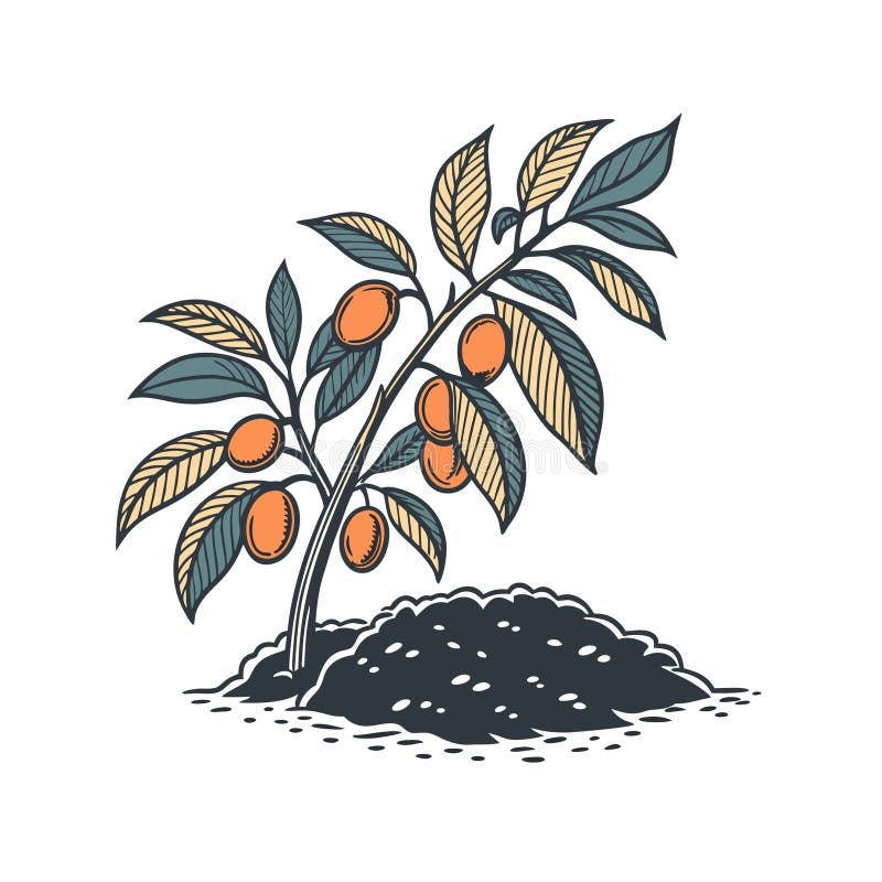 Orange Tree Sapling Growing from Soil Illustration Design Art Stock ...