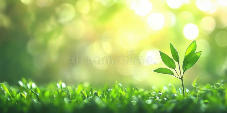 Sapling Rises in Green Field with a Blurred Natural Environment Theme ...