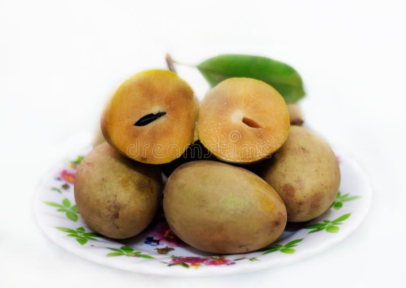 Sapoche or sapodilla fruit stock photo. Image of dish - 63642424