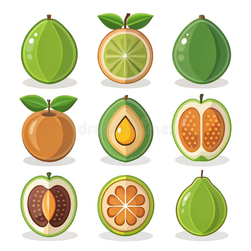 Sapote Icon Set in Flat Vector Style Stock Illustration - Illustration ...