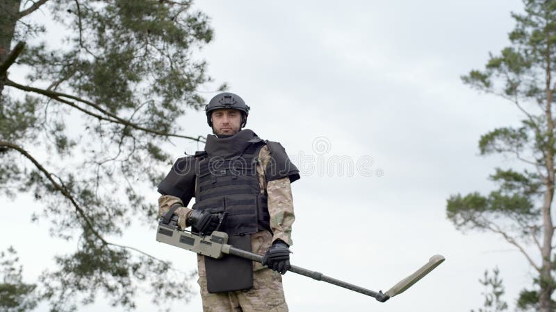 Sapper Combat Engineer Deminer with a Mine Detector in His Hands ...