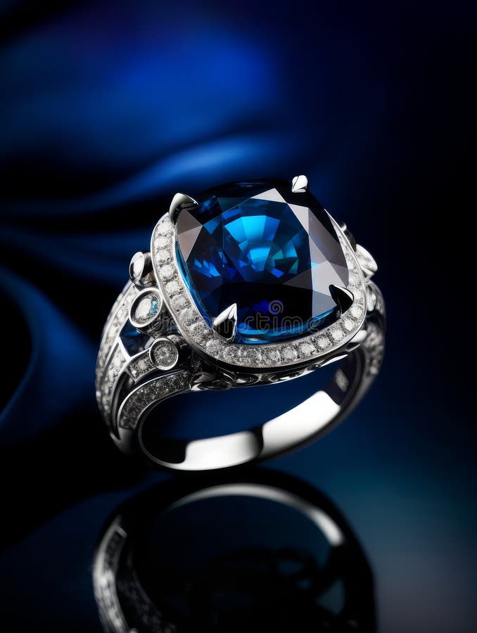 An Sapphire and Diamond Ring on Blue Background Generative AI Stock ...