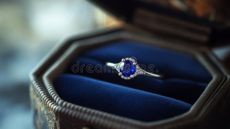 Sapphire Engagement Ring in a Velvet Box Stock Illustration ...