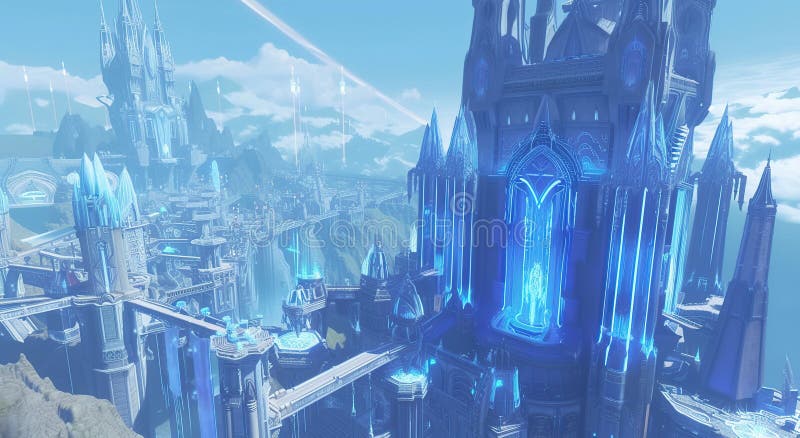 Sapphire Sky Citadel on Background. Generative Ai Stock Illustration ...