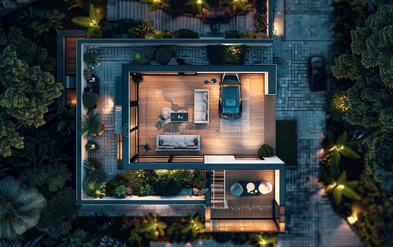 Sapphire Top View of a 2-Floor Modern House -Generative Ai Stock Photo ...