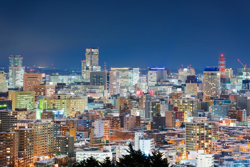 Sapporo, Japan Downtown at Night Stock Image - Image of district, dusk ...