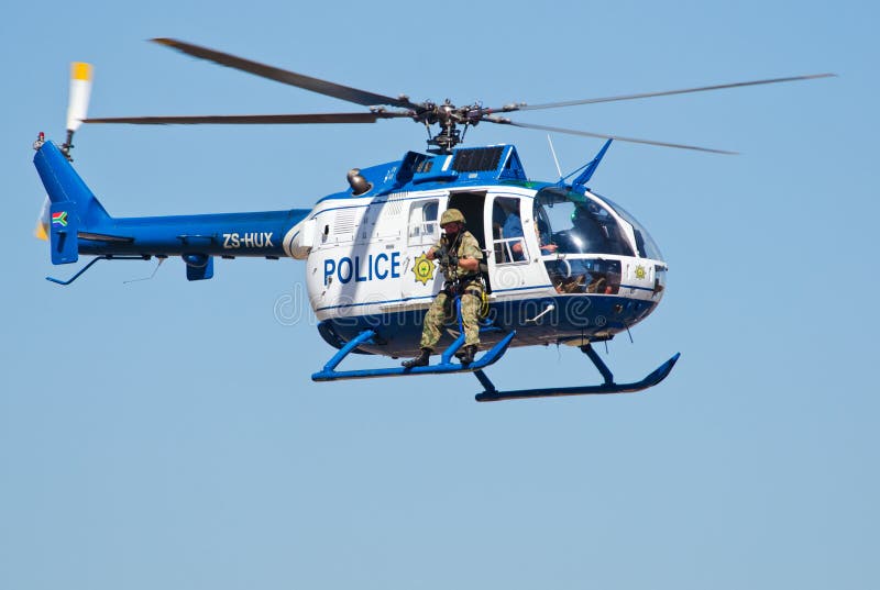 SAPS Bo 105 Helicopter and Sniper from Side Editorial Stock Photo ...