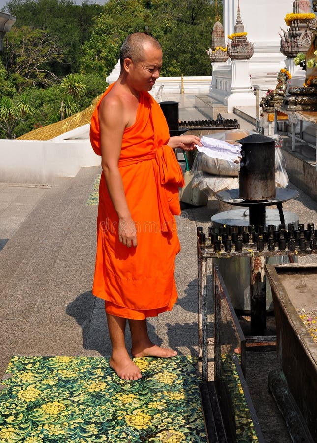 Saraburi, Thailand: Monk at Outdoor Altar Editorial Stock Image - Image ...