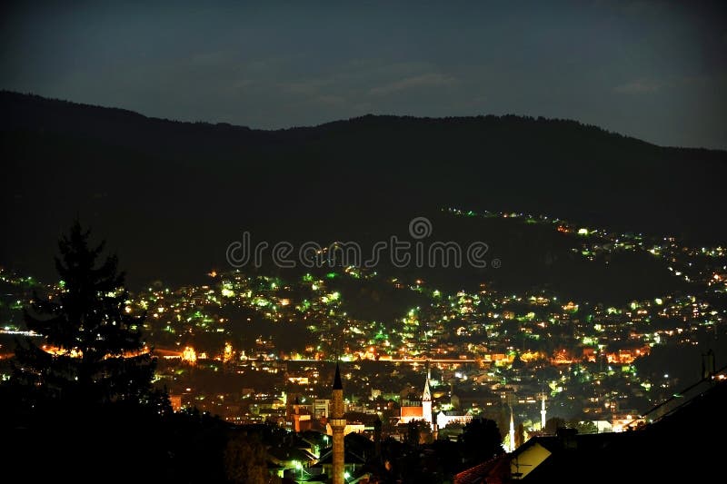 Sarajevo panorama at night stock photo. Image of bosnia - 78438702