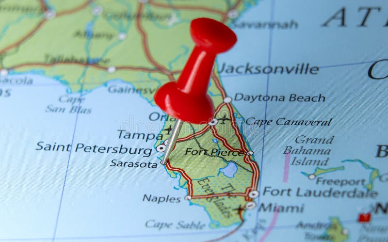Sarasota, Florida Pin on Map Stock Photo - Image of destination ...
