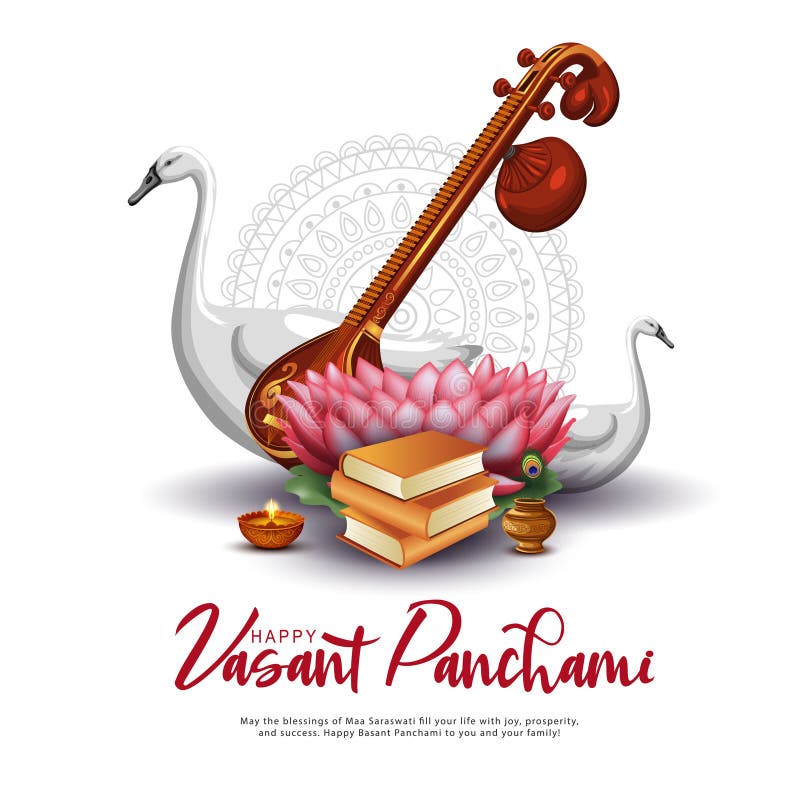 Sarasvati for Happy Vasant Panchami Puja of India. Abstract Vector ...