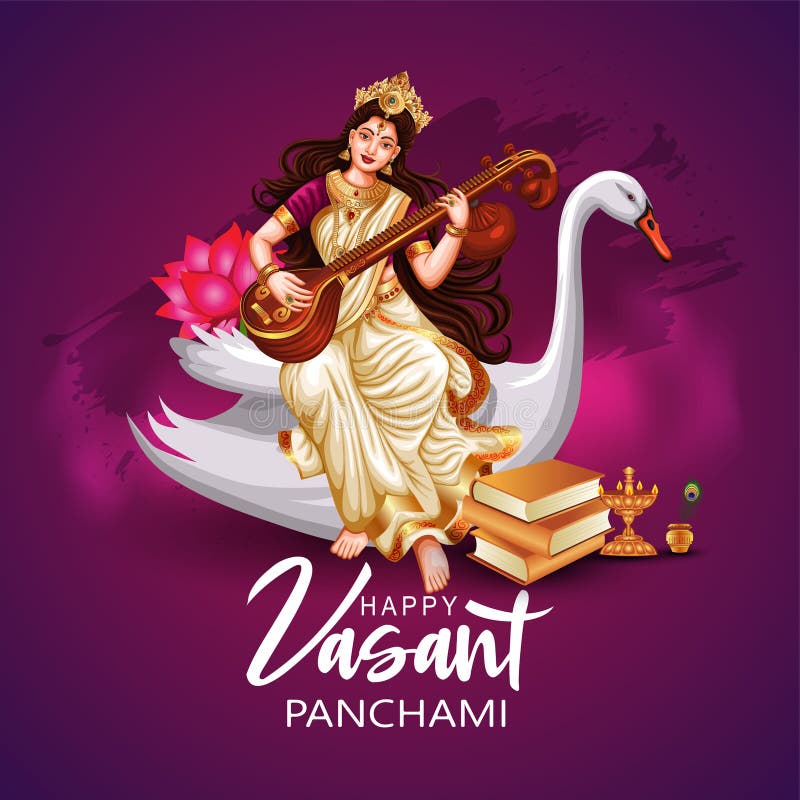 Sarasvati for Happy Vasant Panchami Puja of India. Vector Illustration ...
