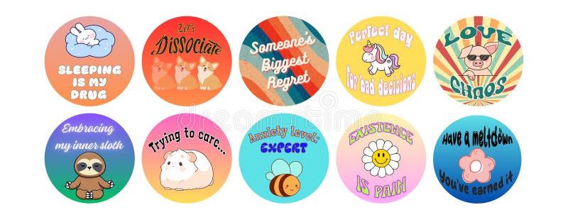 Fun Kawaii and Sarcastic Round Scrapbook Stickers - Humorous, Cute ...