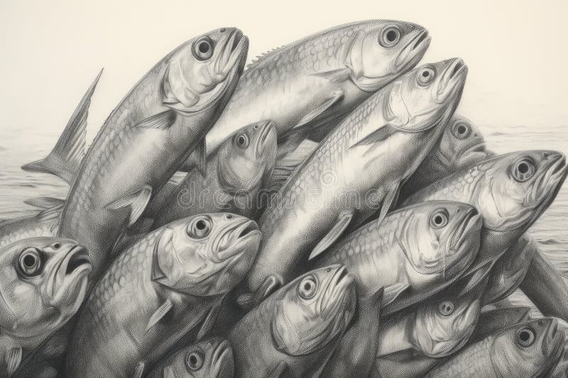 Sardine Fish Drawing, Sardine Fish Pencil Drawing Vintage. Generative ...