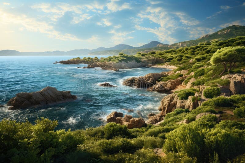 Sardinia Landscape. Scenic Coastal Landscape with Lush Greenery and ...
