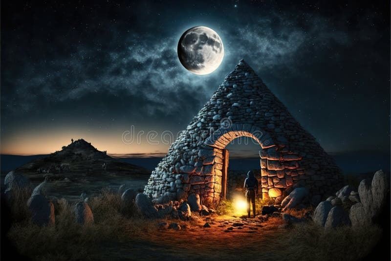 Sardinian Nuraghe, Illuminated by the Moon by AI Generated Stock Image ...