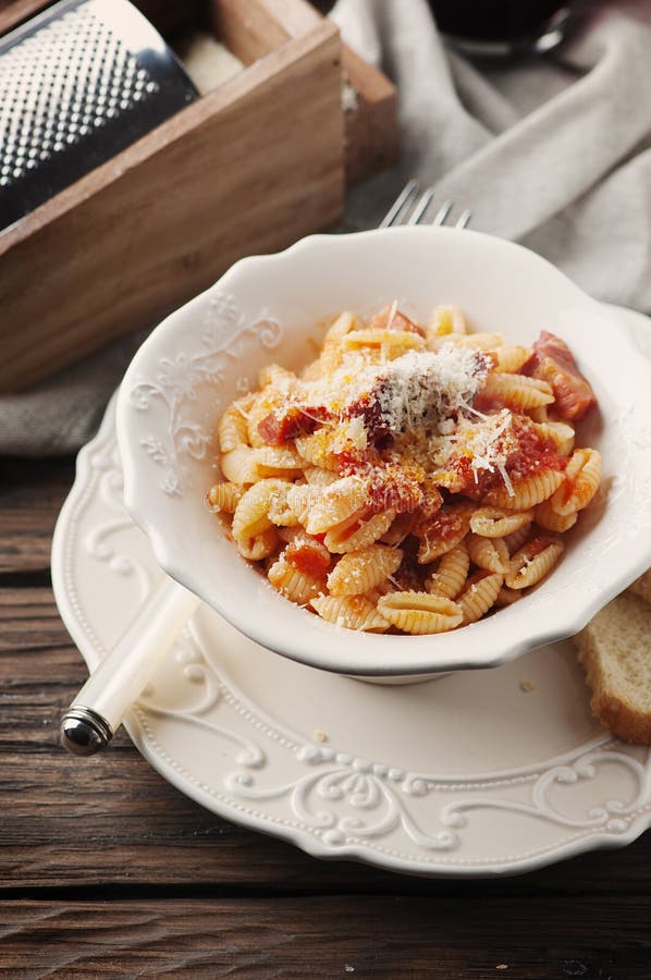 Sardinian Traditional Pasta Malloreddus with Sausage Stock Photo ...