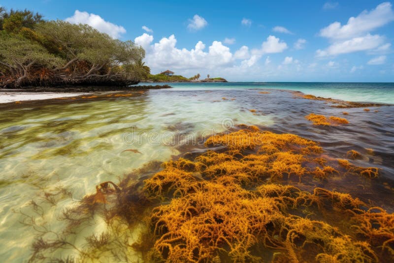 Sargassum Seaweed Floating in Tropical Lagoon Stock Image - Image of ...