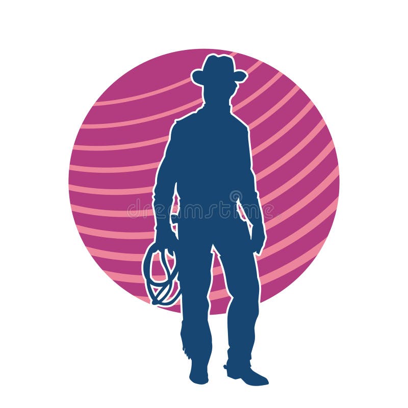 Silhouette of a Man in Cowboy Costume in Pose with Lasso Rope. Stock ...