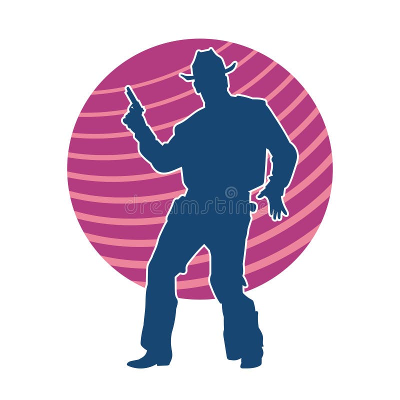 Silhouette of a Man Wearing Cowboy Costume Carrying Pistol Revolver Gun ...