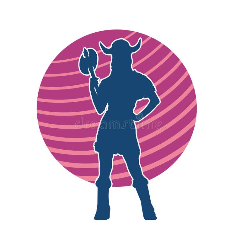 Silhouette of a Woman Viking Fighter Character in Action Pose with ...