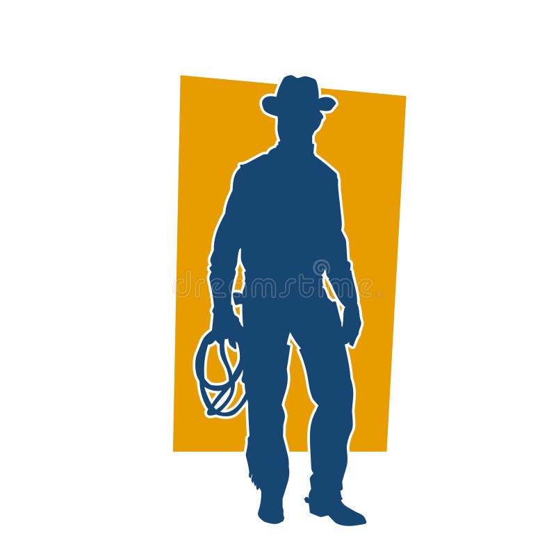 Silhouette of a Man in Cowboy Costume in Pose with Lasso Rope. Stock ...