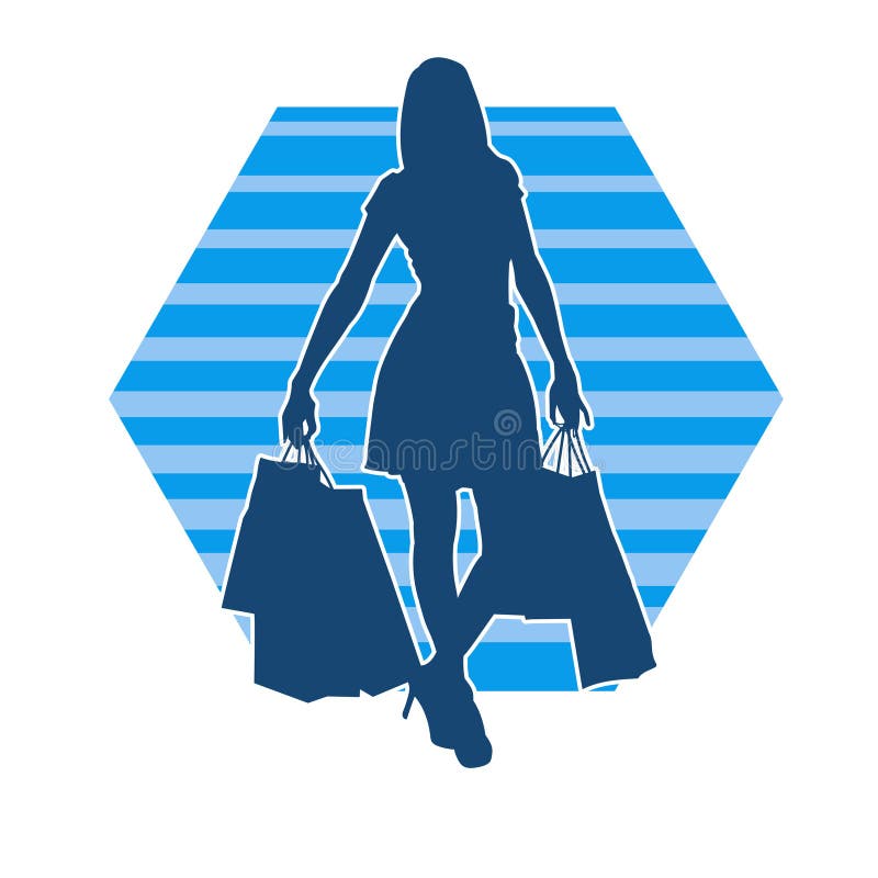 Silhouette of a Slim Casual Woman Carrying Shopping Bags Stock Vector ...