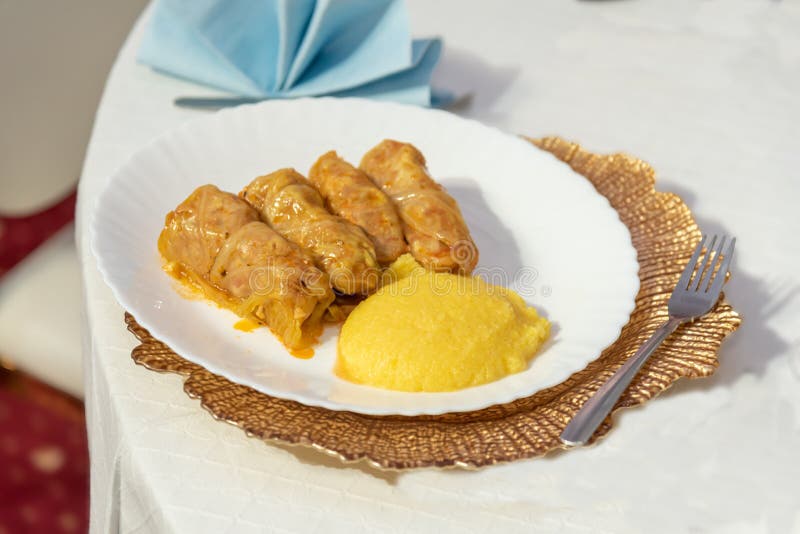 Sarmale with Polenta on the Table Stock Image - Image of pastry, bread ...
