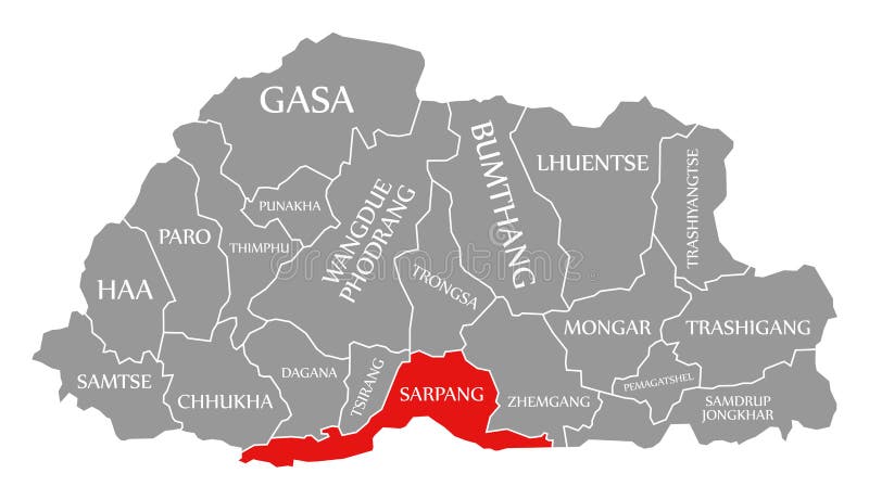 Sarpang Red Highlighted in Map of Bhutan Stock Illustration ...